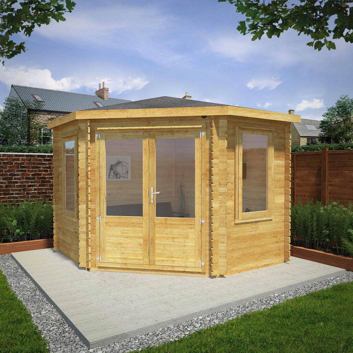 3m x 3m Corner Log Cabin - 44mm – Rogey