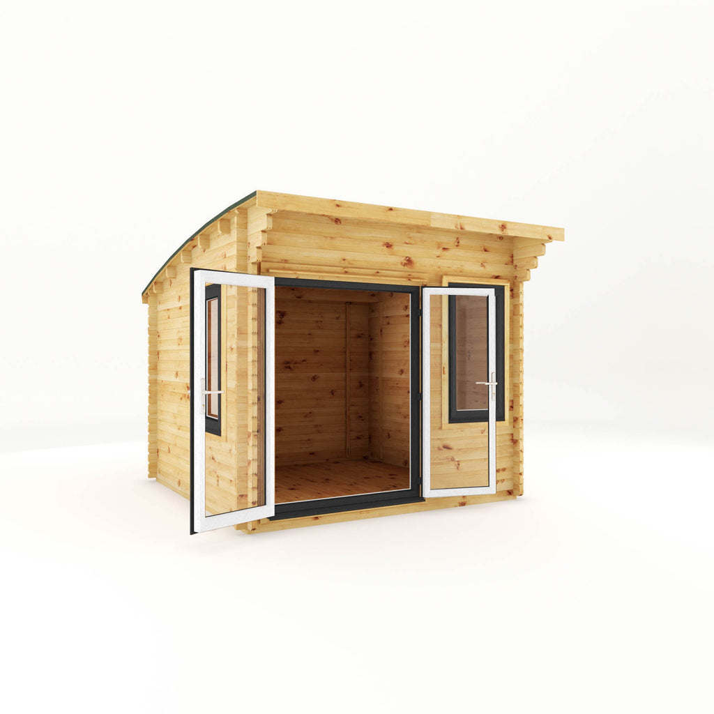 3m x 3m Curved Roof Log Cabin - 44mm (UPVC Windows & Door) - Grey