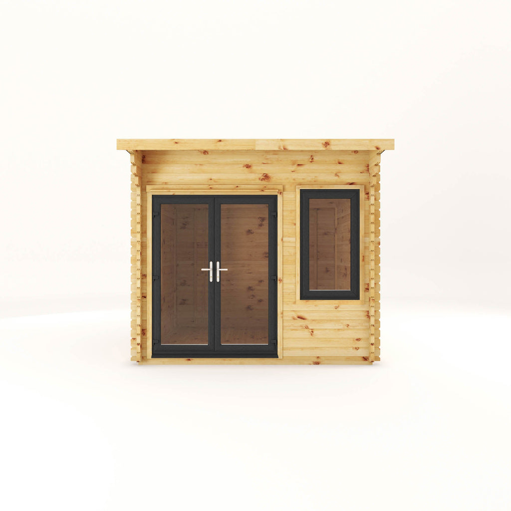 Home 3m x 3m Curved Roof Log Cabin - 44mm (UPVC Windows & Door) - Grey