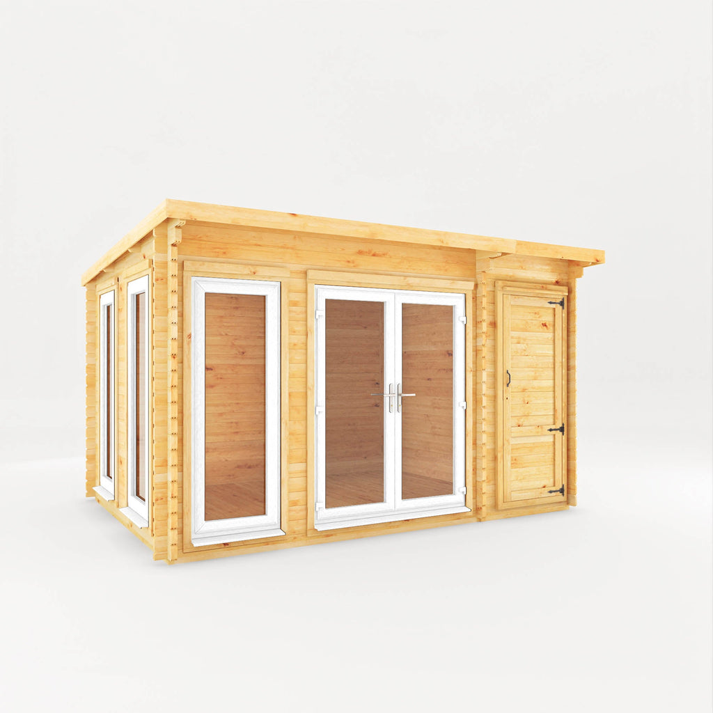 Home 4.1m x 3m Studio Pent Log Cabin With Side Shed - 44mm (UPVC ...