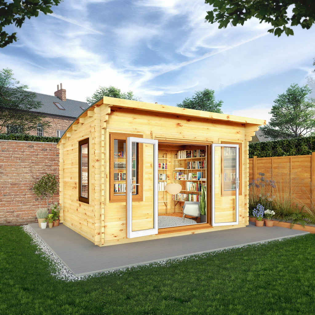 Home 4m x 3m Curved Roof Log Cabin - 44mm (UPVC Windows & Door) - Oak