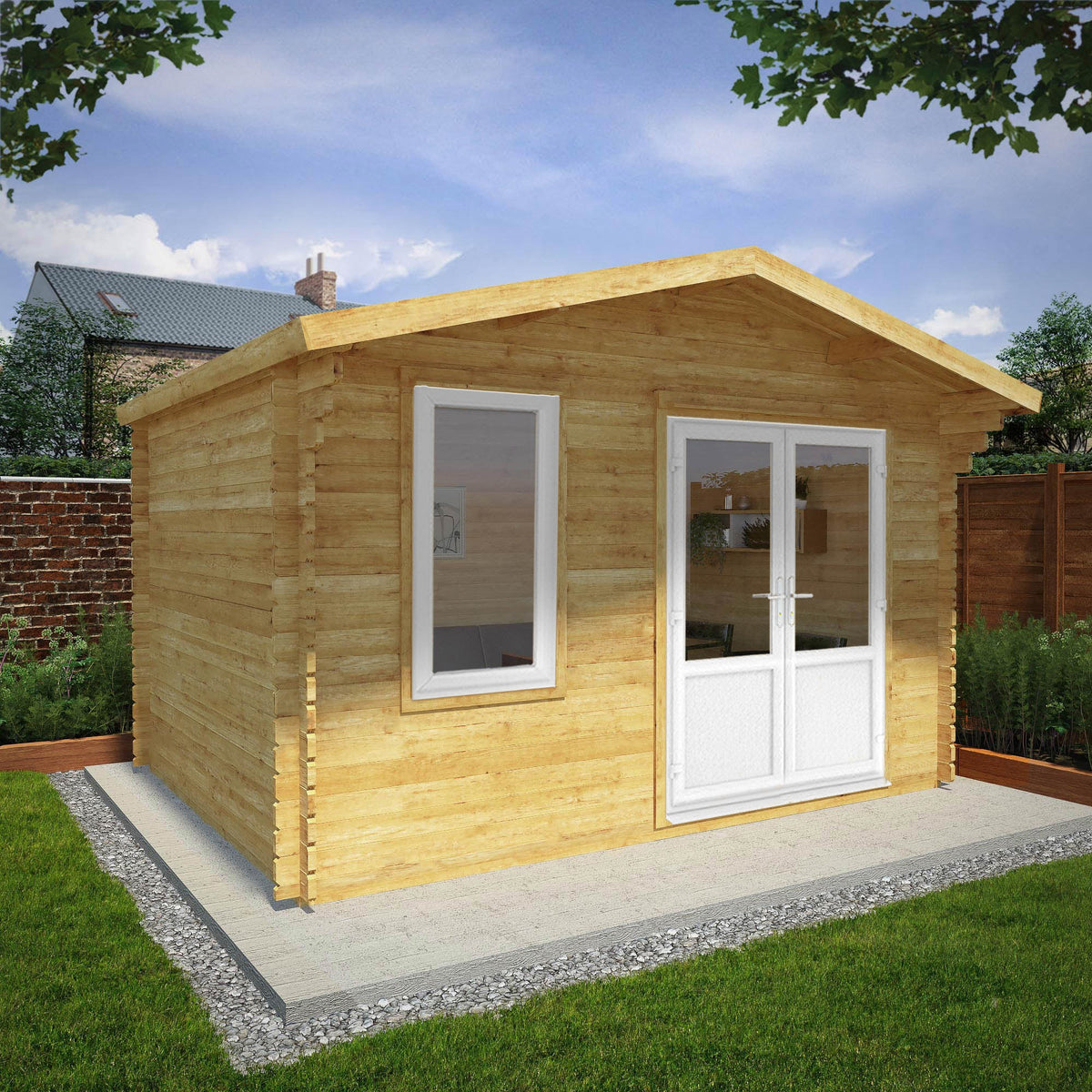 4m x 3m Retreat Log Cabin - 44mm (UPVC Windows & Door) - White – Rogey