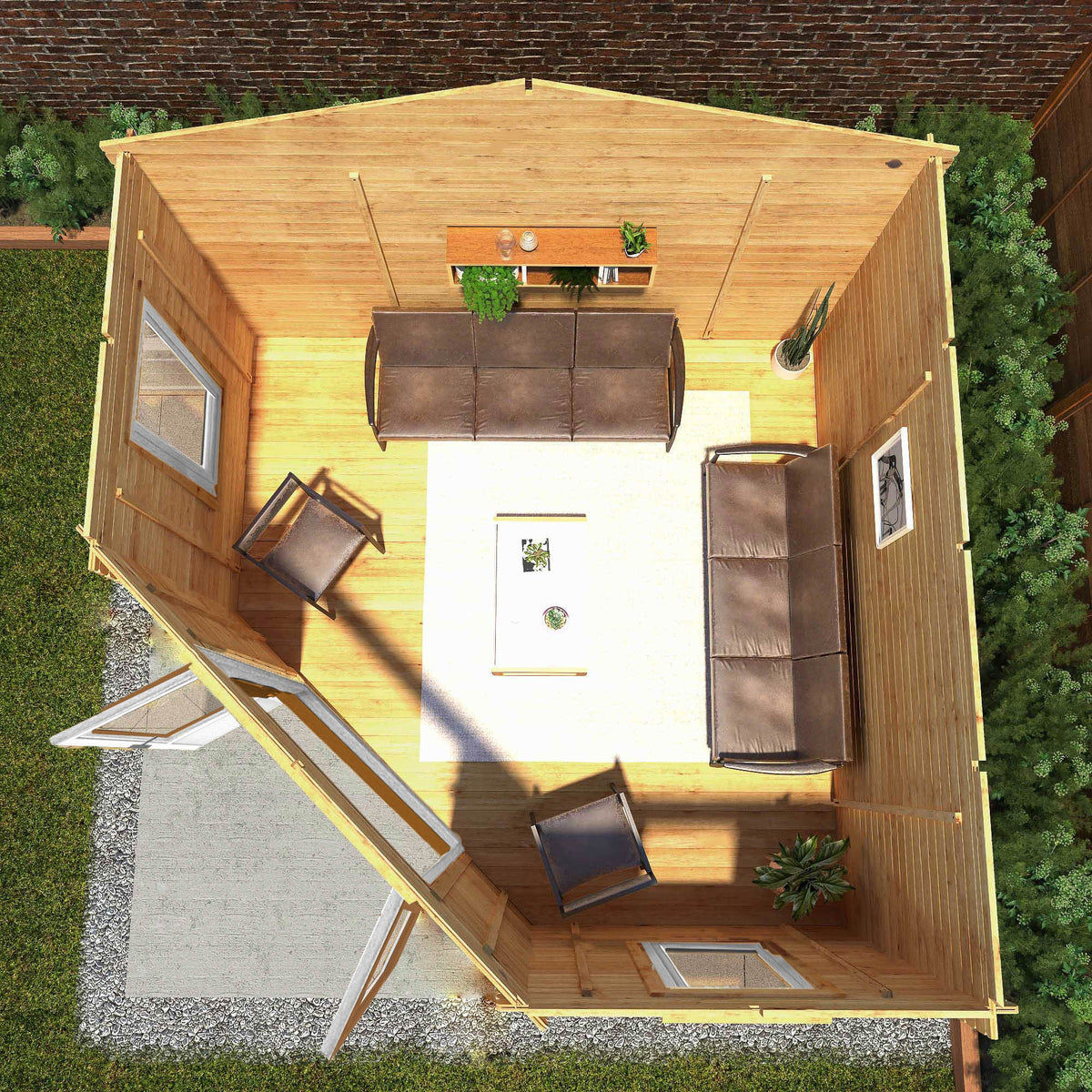 4m x 4m Corner Cabin - 44mm (UPVC Windows & Door) - Oak – Rogey