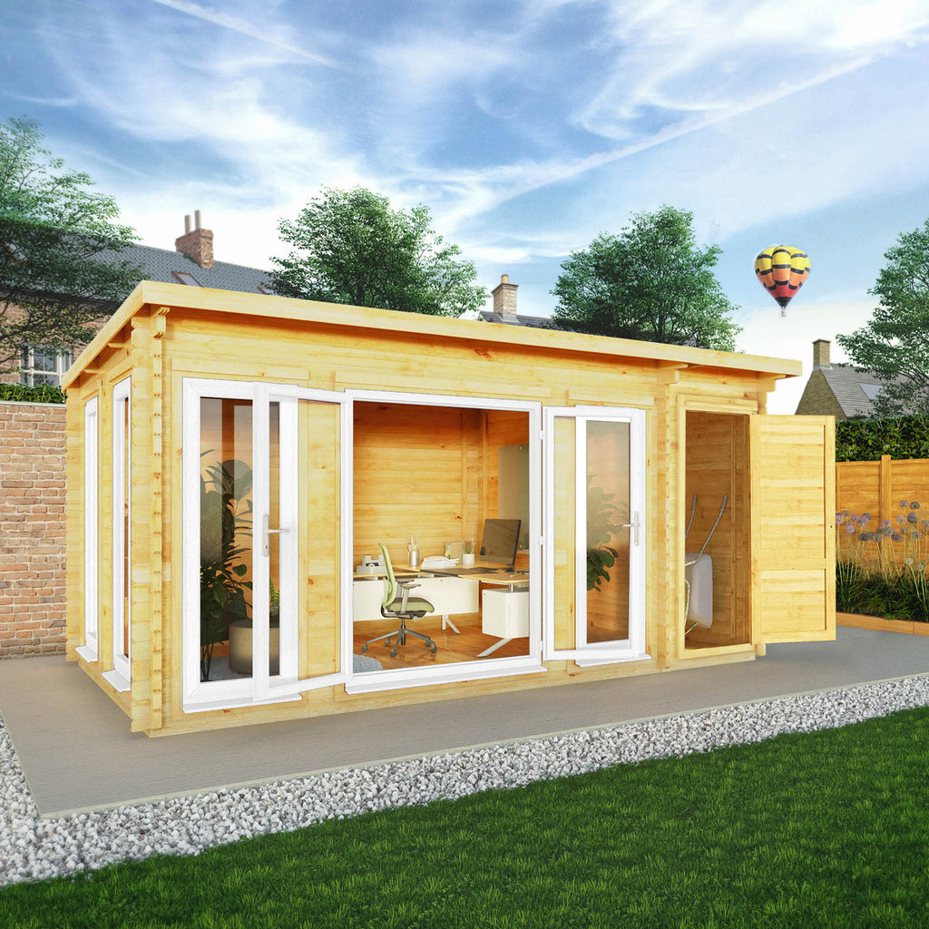 Home 5.1m x 3m Studio Pent Log Cabin With Side Shed - 44mm (UPVC ...