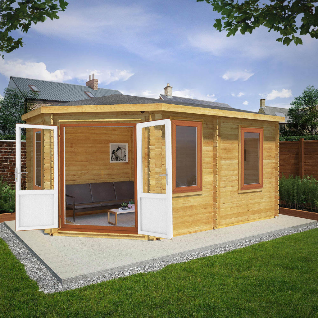 Home 5m x 3m Corner Lodge Log Cabin - 44mm (UPVC Windows & Door) - Oak