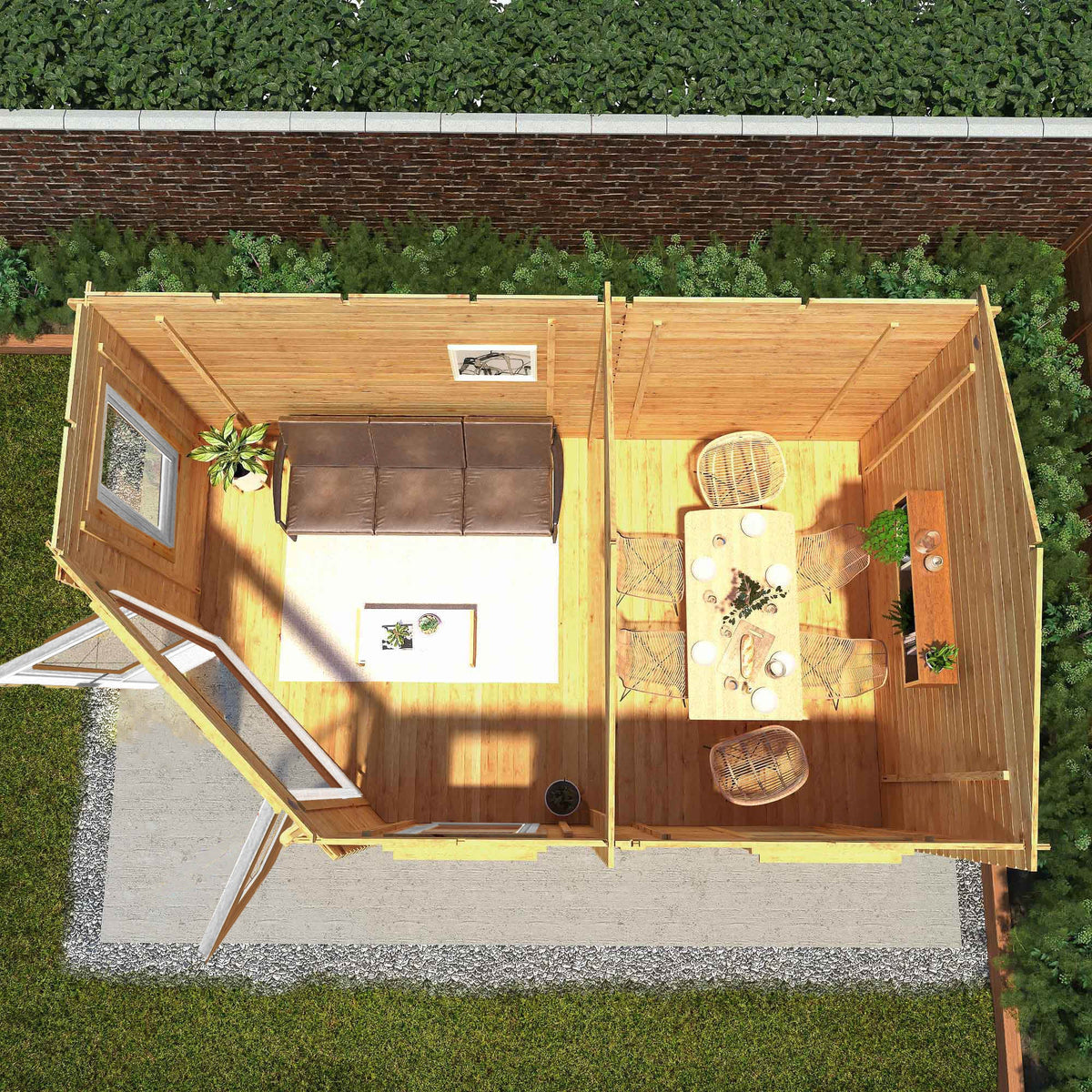 5m x 3m Corner Lodge Log Cabin - 44mm (UPVC Windows & Door) - Oak – Rogey