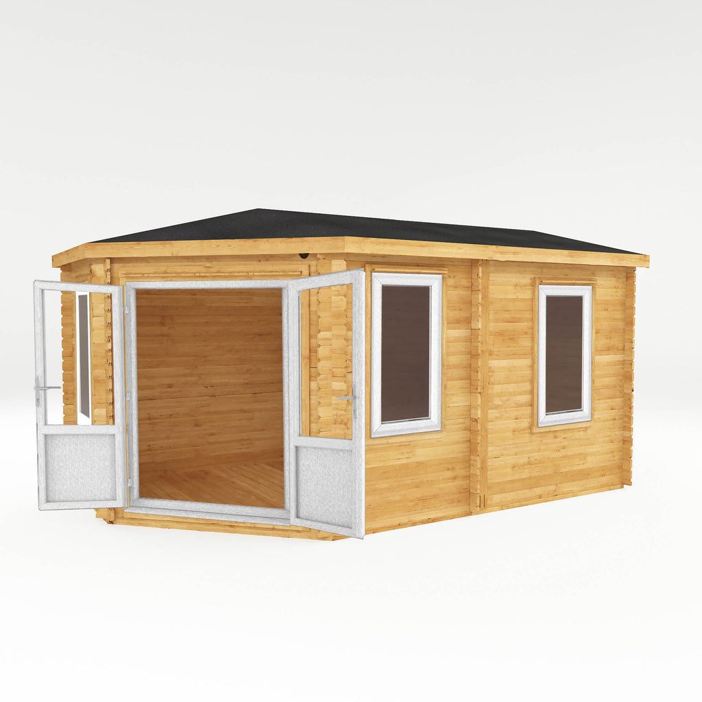 Home 5m x 3m Corner Lodge Log Cabin - 44mm (UPVC Windows & Door) - White