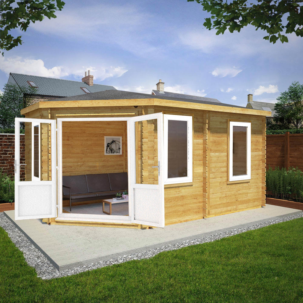 Home 5m x 3m Corner Lodge Log Cabin - 44mm (UPVC Windows & Door) - White