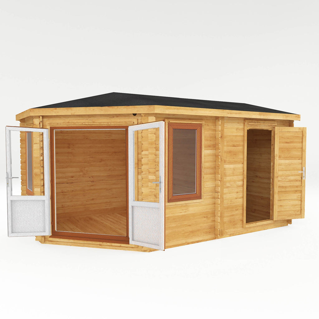 Home 5m x 3m Corner Lodge Log Cabin With Side Shed - 44mm (UPVC Windows ...