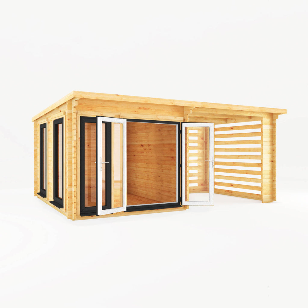Home 6m x 3m Studio Pent Log Cabin With Slatted Area - 44mm (UPVC ...