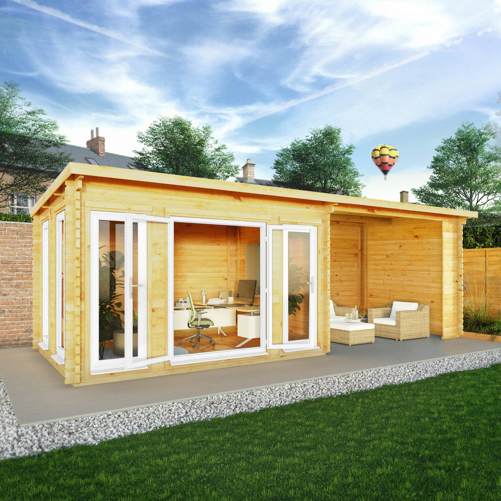 Home 7m x 3m Studio Pent Log Cabin With Patio Area - 44mm (UPVC Windows ...