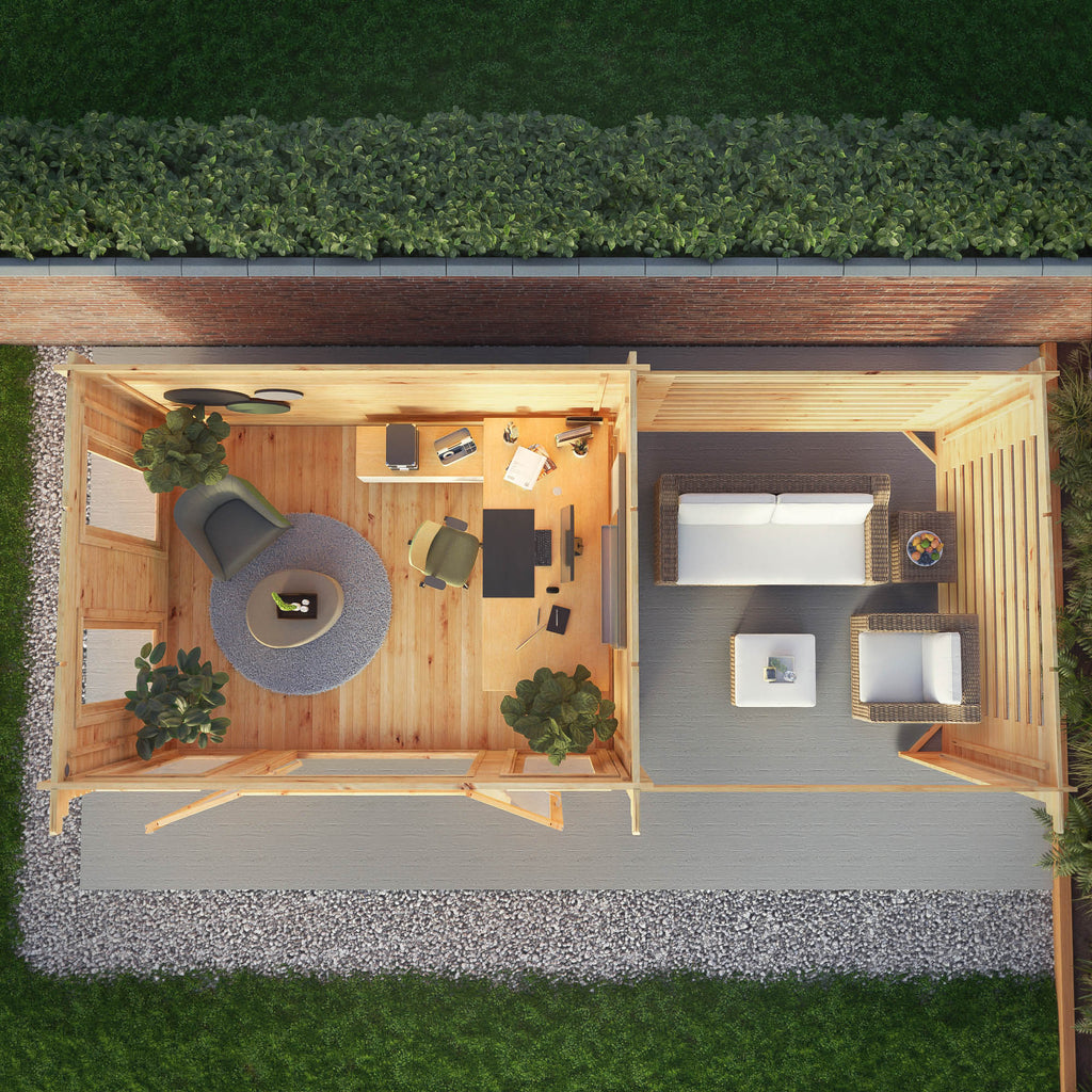 Home 7m x 3m Studio Pent Log Cabin With Slatted Area - 28mm