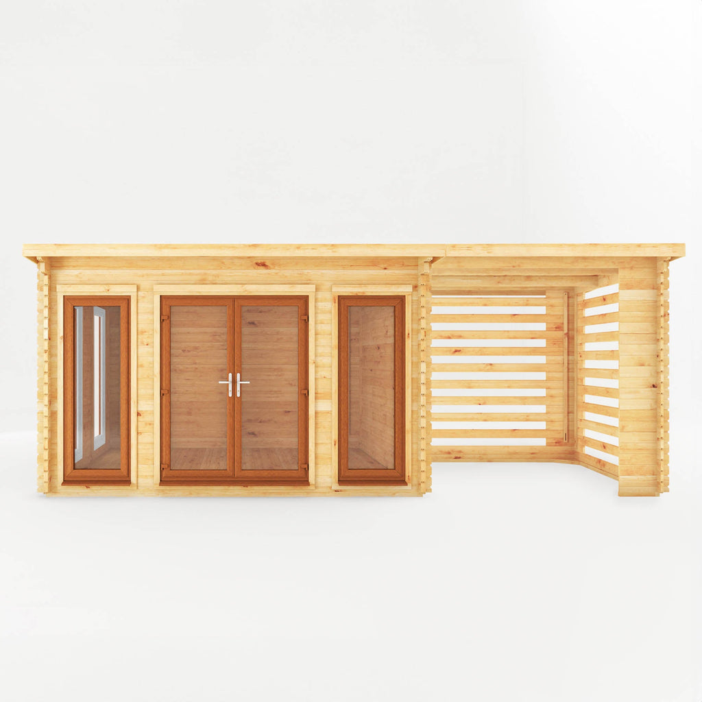 Home 7m x 3m Studio Pent Log Cabin With Slatted Area - 44mm (UPVC ...